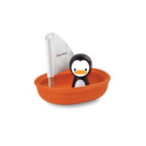 plantoys sailing boat with penguin bath and water play toy (5711) | sustainably made from rubberwood and non-toxic paints and dyes | eco-friendly planwood