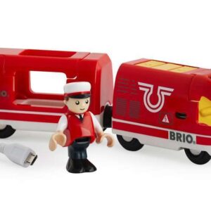 BRIO World 33746 - Travel Rechargeable Train Set | 4 Piece Wooden Toy Train Set for Toddlers | Includes USB Charging Cable | Compatible with All BRIO Sets