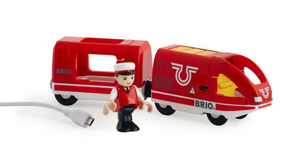 BRIO World 33746 - Travel Rechargeable Train Set | 4 Piece Wooden Toy Train Set for Toddlers | Includes USB Charging Cable | Compatible with All BRIO Sets