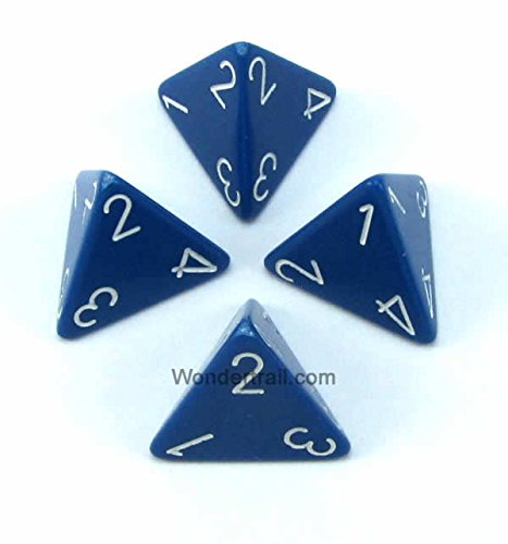 Wondertrail WCXPQ0406E4 Blue Opaque Dice with White Numbers D4 Aprox 16mm (5/8in) Pack of 4 Dice Chessex