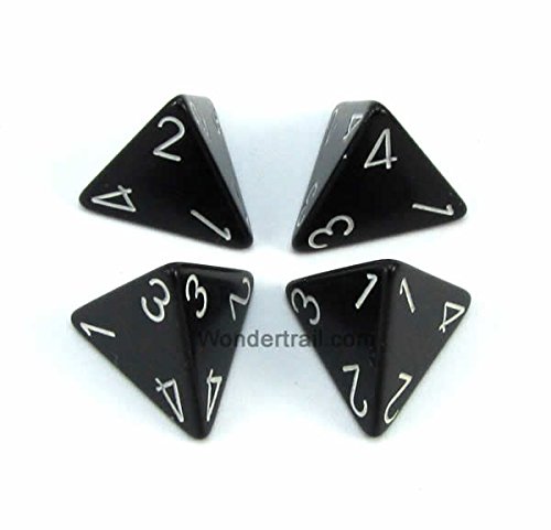 Wondertrail WCXPQ0408E4 Black Opaque Dice with White Numbers D4 Aprox 16mm (5/8in) Pack of 4 Dice Chessex