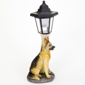 Bits and Pieces-Solar Shepherd Lantern-Solar Powered Garden Lantern - Resin Dog Sculpture with LED Light