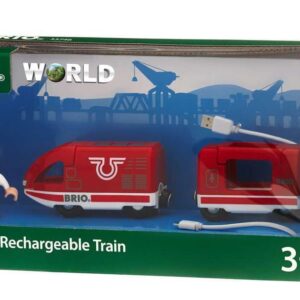 BRIO World 33746 - Travel Rechargeable Train Set | 4 Piece Wooden Toy Train Set for Toddlers | Includes USB Charging Cable | Compatible with All BRIO Sets