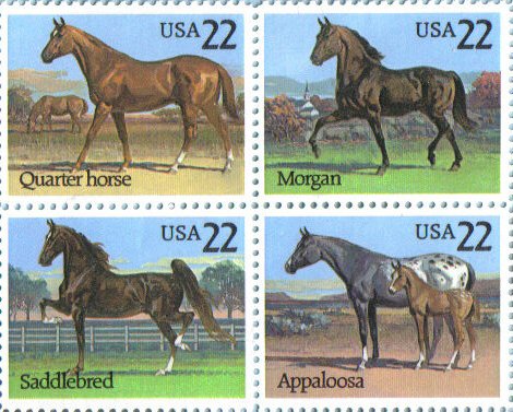 USPS Horse Breeds 1985 Full Sheet of 40 x 22 Cent Stamps Scott 2155-58