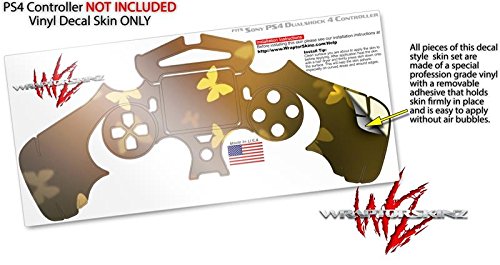 WraptorSkinz Vinyl Decal Skin Compatible with Sony PS4 Controller PlayStation 4 Original Slim and Pro Bokeh Butterflies Yellow (Controller NOT Included)