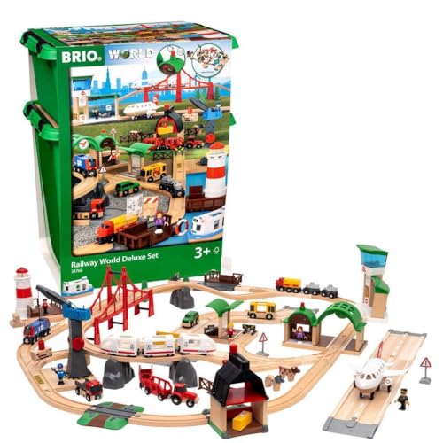 BRIO World 33766 Deluxe Railway Set - Ultimate Wooden Train Adventure for Kids Aged 3 and Up | Interactive and Educational | Compatible with All Brio Railway Toys | Certified Sustainable Toy