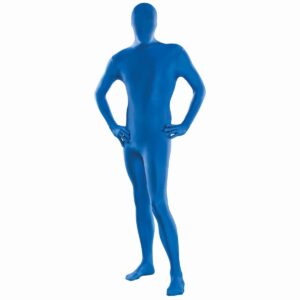 full body stretchable spandex blue party suit - adult large (up to 5'10"), 1 piece - plain design for halloween, cosplay, and themed parties