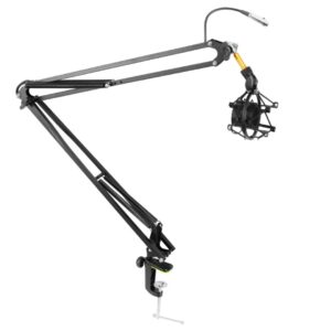 pyle suspension microphone boom pro-desktop scissor mic stand spring arm with shock mount (pmksh04)