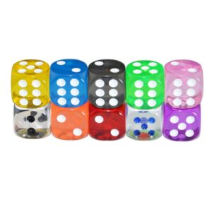 SmartDealsPro 10-Pack D6 Six Sided 16mm Transparent Dice Die for DND, MTG, RPG, Tenzi, Yahtze, Bunco, Table Borad Games, Math Teaching