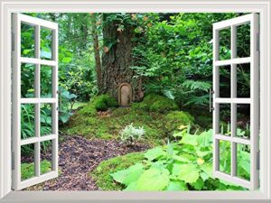 removable wall sticker/wall mural - elf treehouse in the forest | creative window view wall decor - 36"x48"