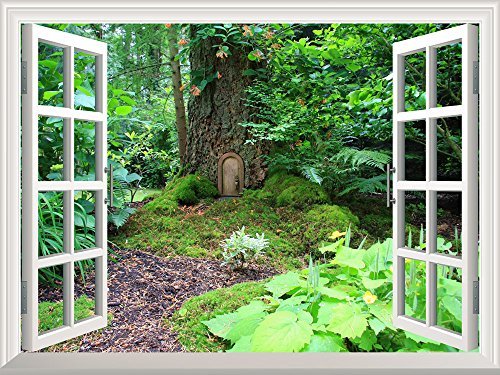 Removable Wall Sticker/Wall Mural - Elf Treehouse in The Forest | Creative Window View Wall Decor - 36"x48"