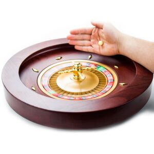 Brybelly Deluxe Wooden Roulette Wheel Set,18" Red/Brown Mahogany with Double-Zero Layout, Casino Grade Precision Bearings, Aircraft Aluminum Dish,Chrome-Plated Brass Turret Casino Game Night Essential