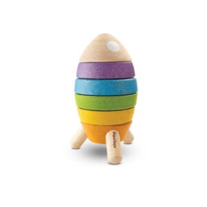 plantoys wooden sorting and stacking rocket with astronaut (5694) | sustainably made from rubberwood and non-toxic paints and dyes | eco-friendly planwood