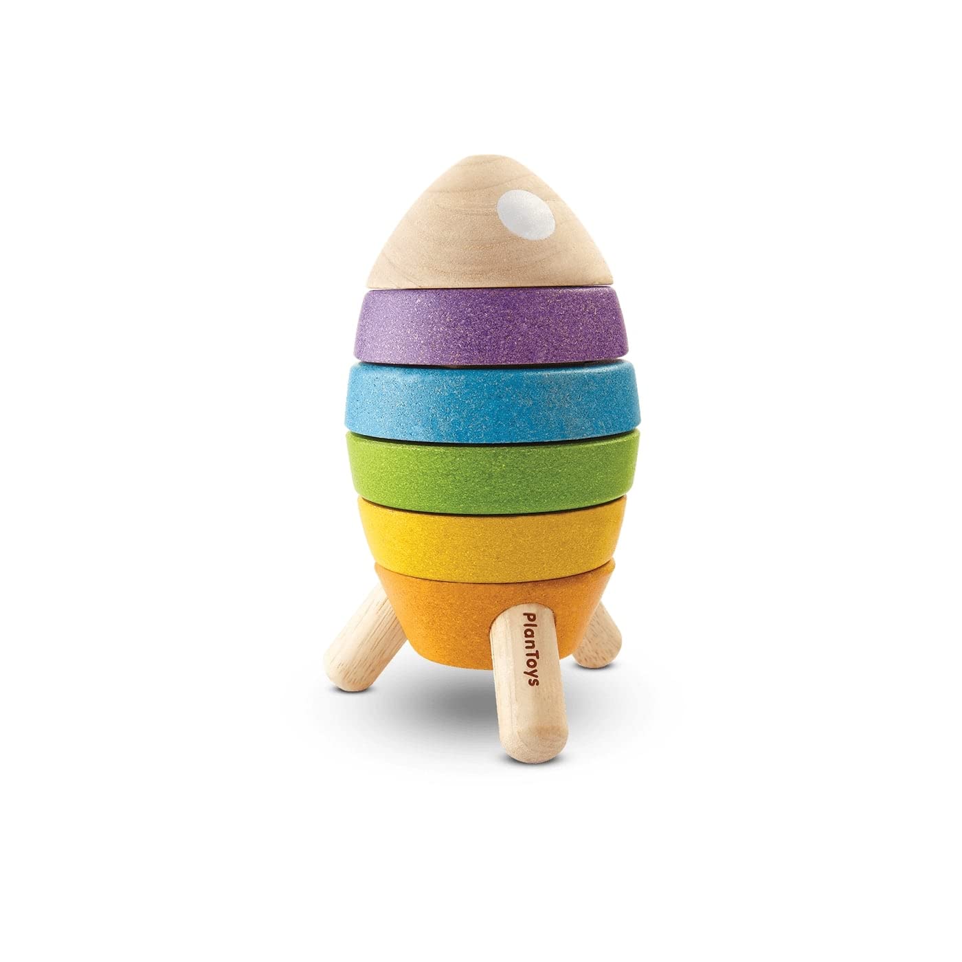 PlanToys Wooden Sorting and Stacking Rocket with Astronaut (5694) | Sustainably Made from Rubberwood and Non-Toxic Paints and Dyes | Eco-Friendly PlanWood