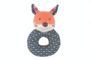 apple park organic farm buddies - frenchy fox teething rattle, baby toy for infants - hypoallergenic, 100% organic cotton