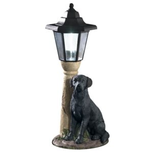 Bits and Pieces-Solar Black Lab Lantern-Solar Powered Garden Lantern - Resin Dog Sculpture with LED Light