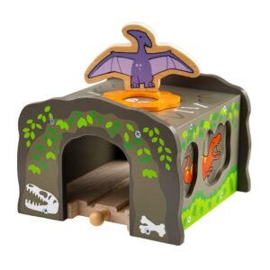 bigjigs rail t-rex dinosaur train tunnel wooden train track accessories - bigjigs train accessories for wooden train sets, compatible with other kids train sets