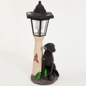 Bits and Pieces-Solar Black Lab Lantern-Solar Powered Garden Lantern - Resin Dog Sculpture with LED Light