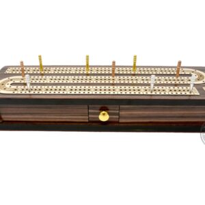 House of Cribbage - Continuous Cribbage Board/Box Inlaid in Rosewood/Maple 12" - 3 Tracks - Sliding Lid Drawer