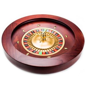 brybelly deluxe wooden roulette wheel set,18" red/brown mahogany with double-zero layout, casino grade precision bearings, aircraft aluminum dish,chrome-plated brass turret casino game night essential