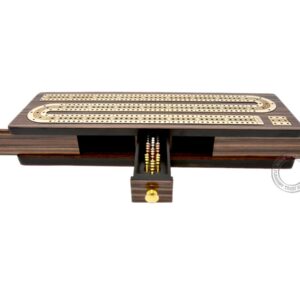 House of Cribbage - Continuous Cribbage Board/Box Inlaid in Rosewood/Maple 12" - 3 Tracks - Sliding Lid Drawer