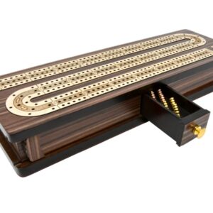 House of Cribbage - Continuous Cribbage Board/Box Inlaid in Rosewood/Maple 12" - 3 Tracks - Sliding Lid Drawer