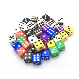 smartdealspro 50-pack d6 six sided 12mm opaque dice die-random color(at least 5 colors)