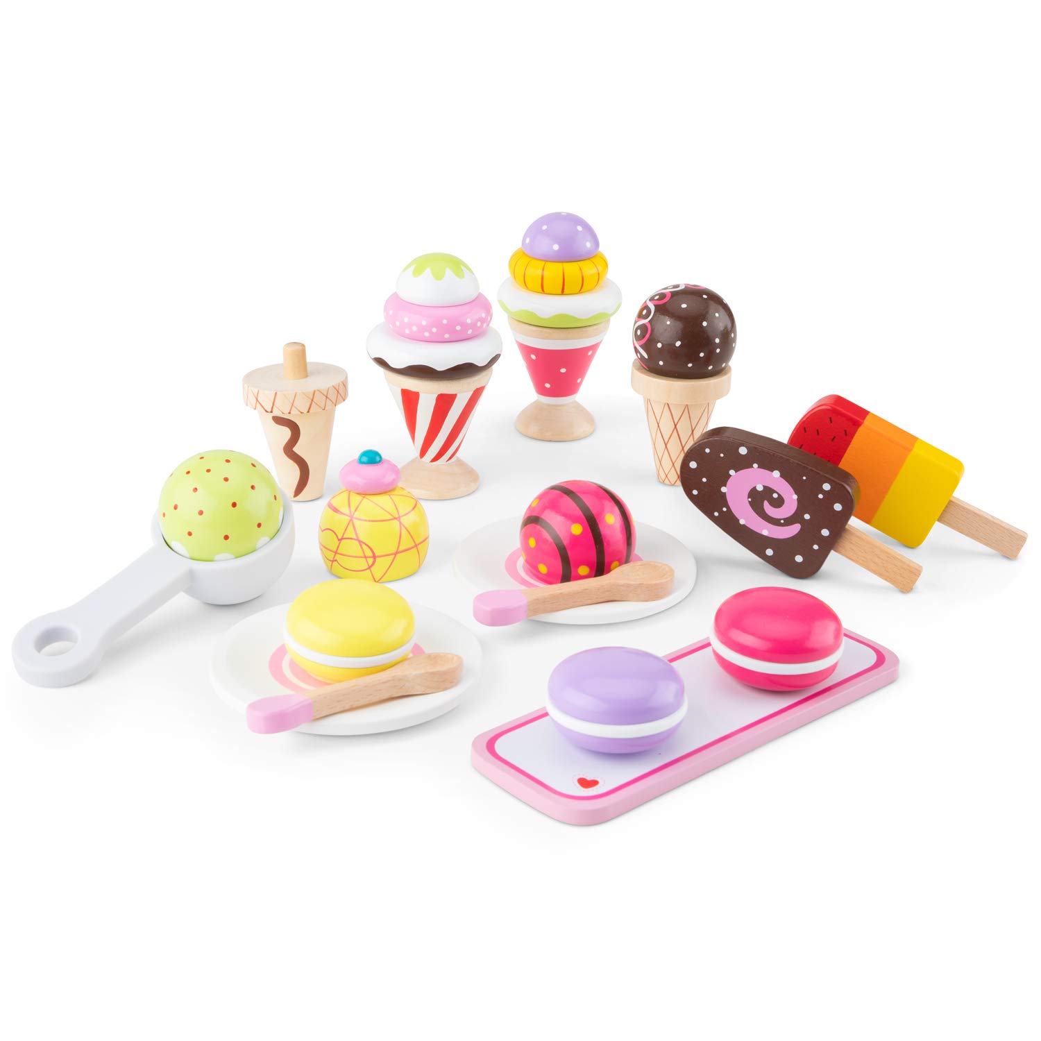 New Classic Toys Wooden Ice Cream Set Pretend Play Toy for Kids Cooking Simulation Educational Toys and Color Perception Toy for Preschool Age Toddlers Boys Girls