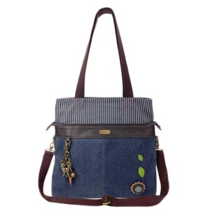 chala denim convertible stripe work tote in navy blue (metal slim cat)