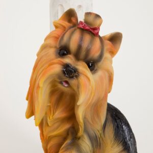 Bits and Pieces - Solar Yorkie Lantern-Solar Powered Garden Lantern - Resin Dog Sculpture with LED Light