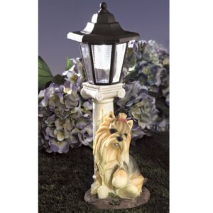 Bits and Pieces - Solar Yorkie Lantern-Solar Powered Garden Lantern - Resin Dog Sculpture with LED Light