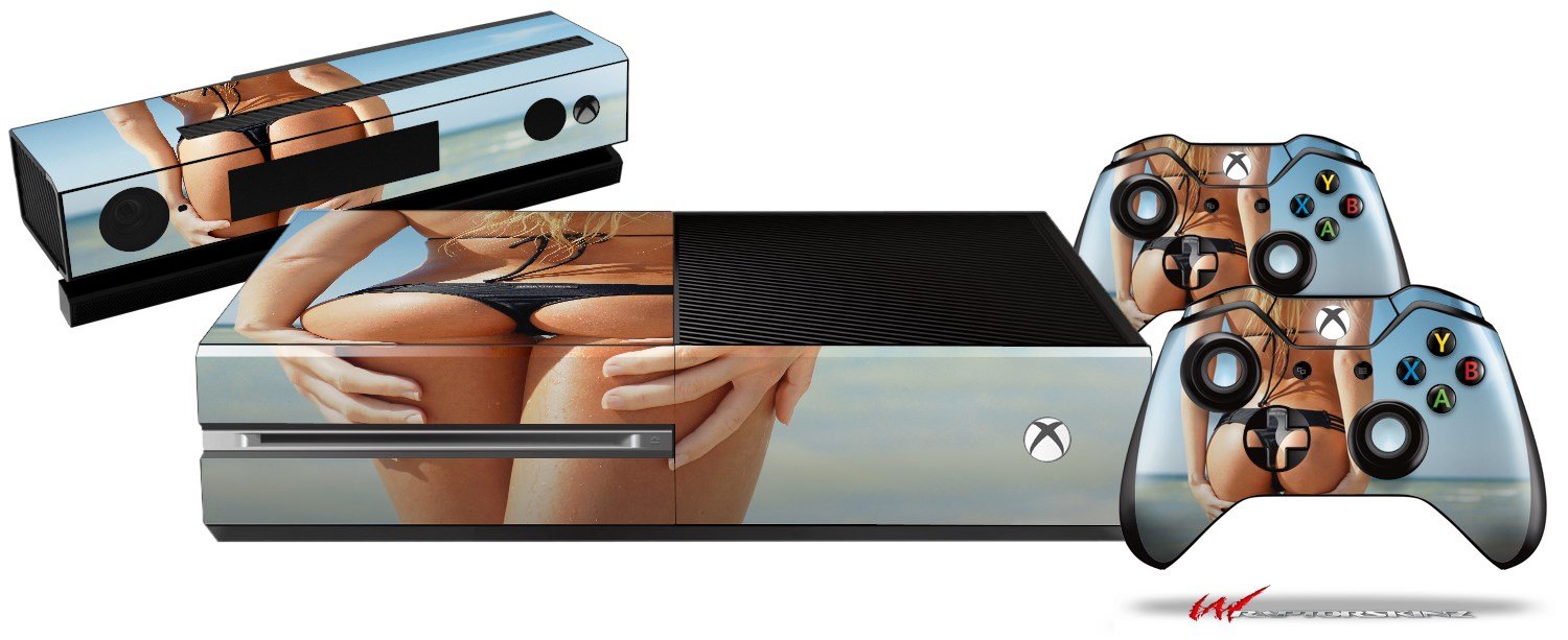 Kayla Delancey Black Bikini 7 - Holiday Bundle WraptorSkinz Decal Style Vinyl Skin Wrap Compatible with Xbox One Original Console, Kinect and 2 Controllers (Gaming System NOT Included)