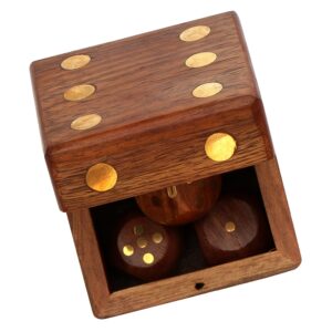 Dice in Dice - 2.4" Wooden Square Dice Box with 5 Cute Dices - Wood Dice Accessories Organizer / Holder / Storage / Case / Container / Game Set