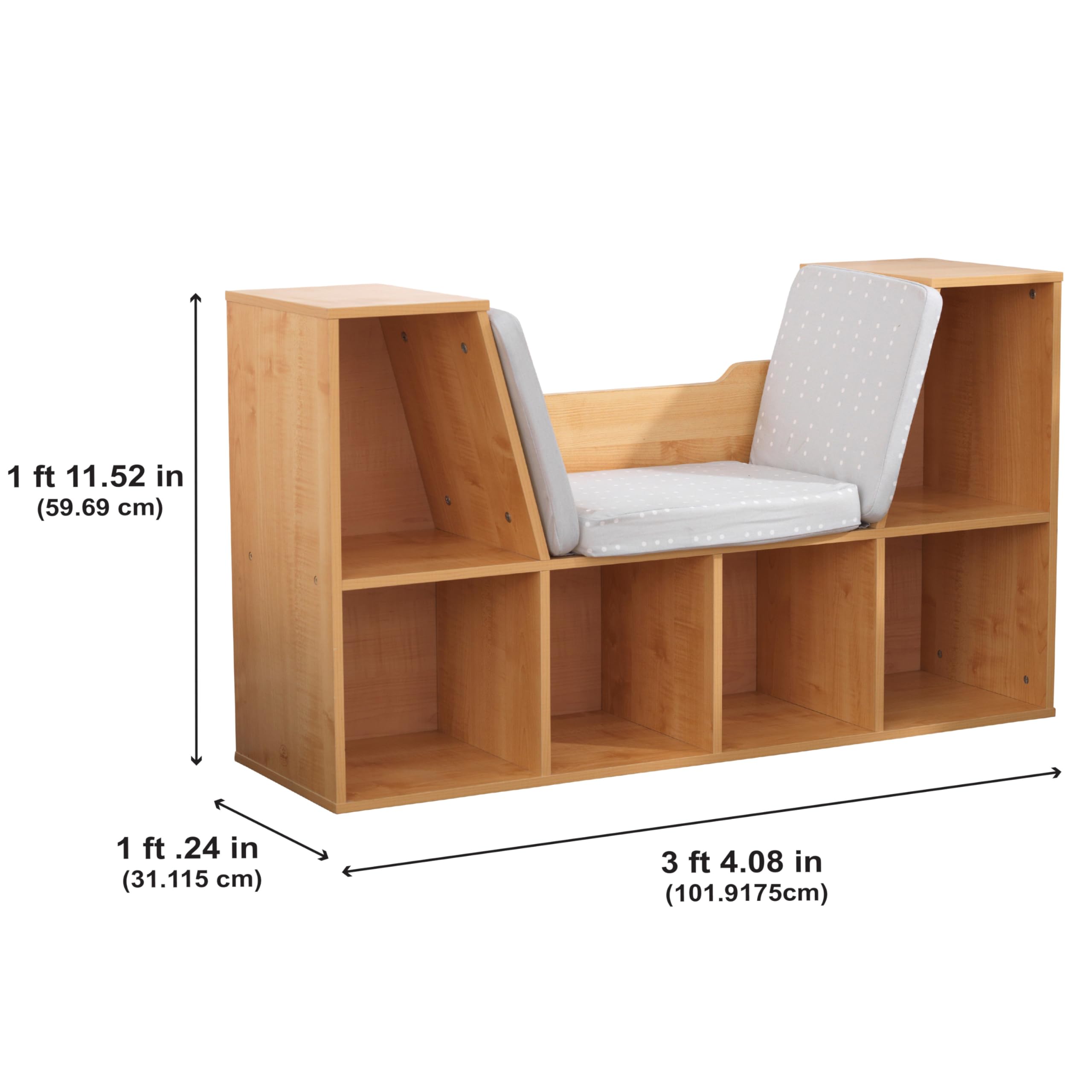 KidKraft Wooden Bookcase with Reading Nook, Storage and Gray Cushion - Natural