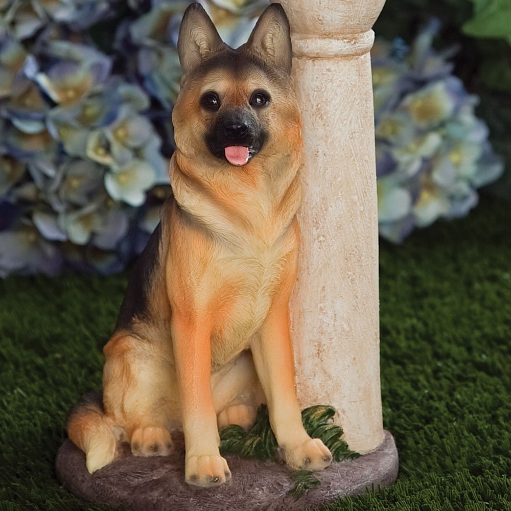 Bits and Pieces-Solar Shepherd Lantern-Solar Powered Garden Lantern - Resin Dog Sculpture with LED Light