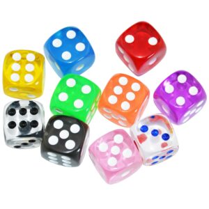 smartdealspro 10-pack d6 six sided 16mm transparent dice die for dnd, mtg, rpg, tenzi, yahtze, bunco, table borad games, math teaching