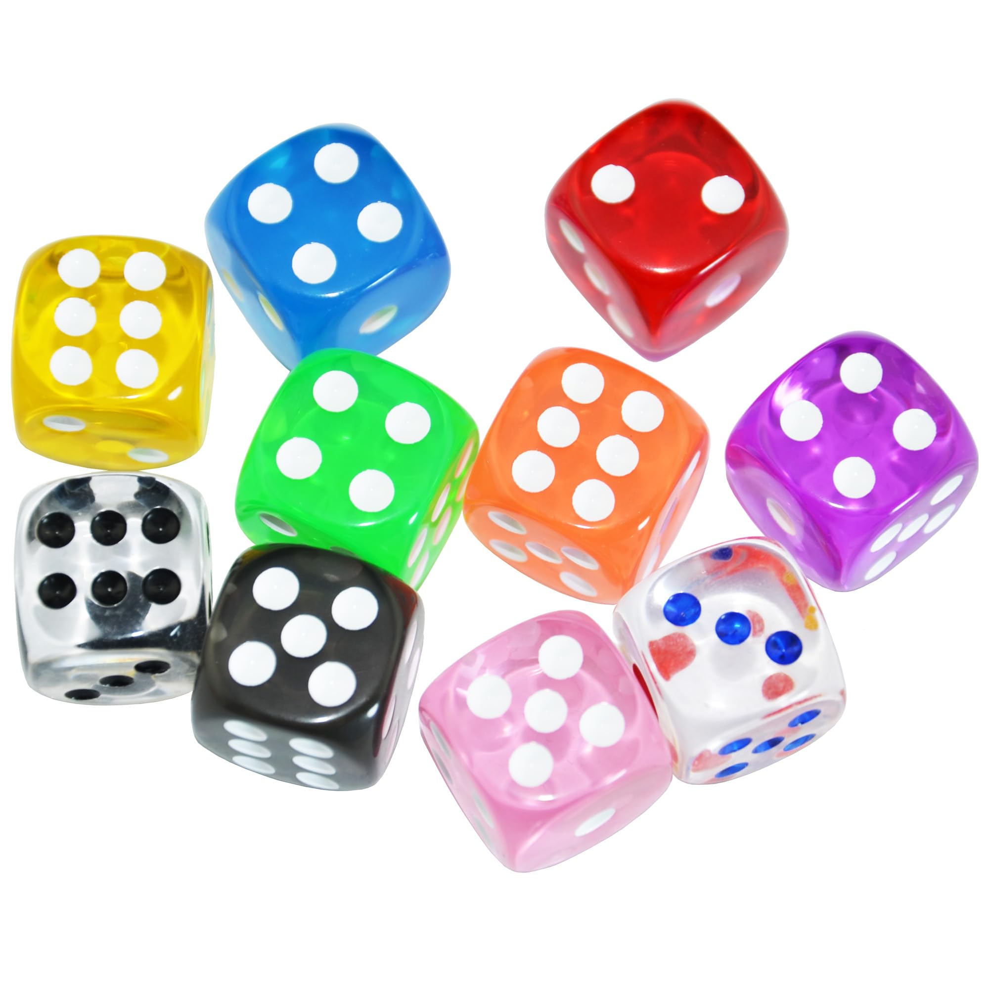 SmartDealsPro 10-Pack D6 Six Sided 16mm Transparent Dice Die for DND, MTG, RPG, Tenzi, Yahtze, Bunco, Table Borad Games, Math Teaching