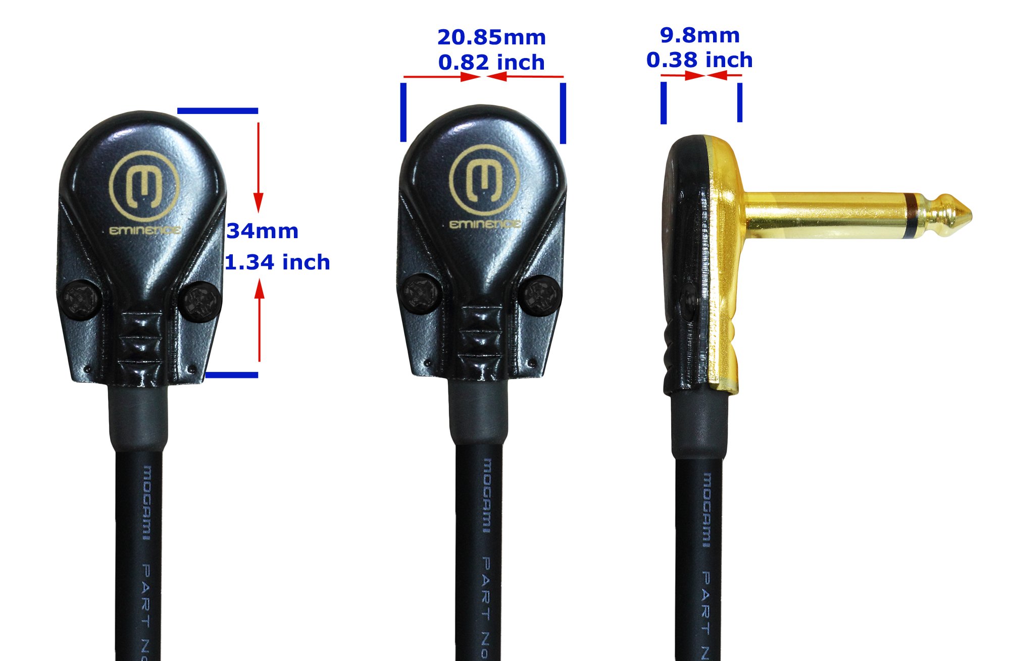 WORLDS BEST CABLES 3 Units - 18 Inch - Pedal, Effects, Patch, Instrument Cable Custom Made Made Using Mogami 2524 Wire and Eminence Gold Plated ¼ inch (6.35mm) R/A Pancake Type Connectors