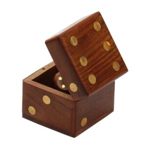 Dice in Dice - 2.4" Wooden Square Dice Box with 5 Cute Dices - Wood Dice Accessories Organizer / Holder / Storage / Case / Container / Game Set