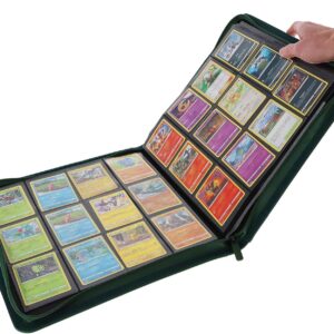 BCW Z-Folio LX Zipper Portfolio - Premium Green Leatherette 12-Pocket Playset Album - Secure Zipper - 480 Card Capacity - Card Collector's Dream - Card Organizer - Trading Card Storage