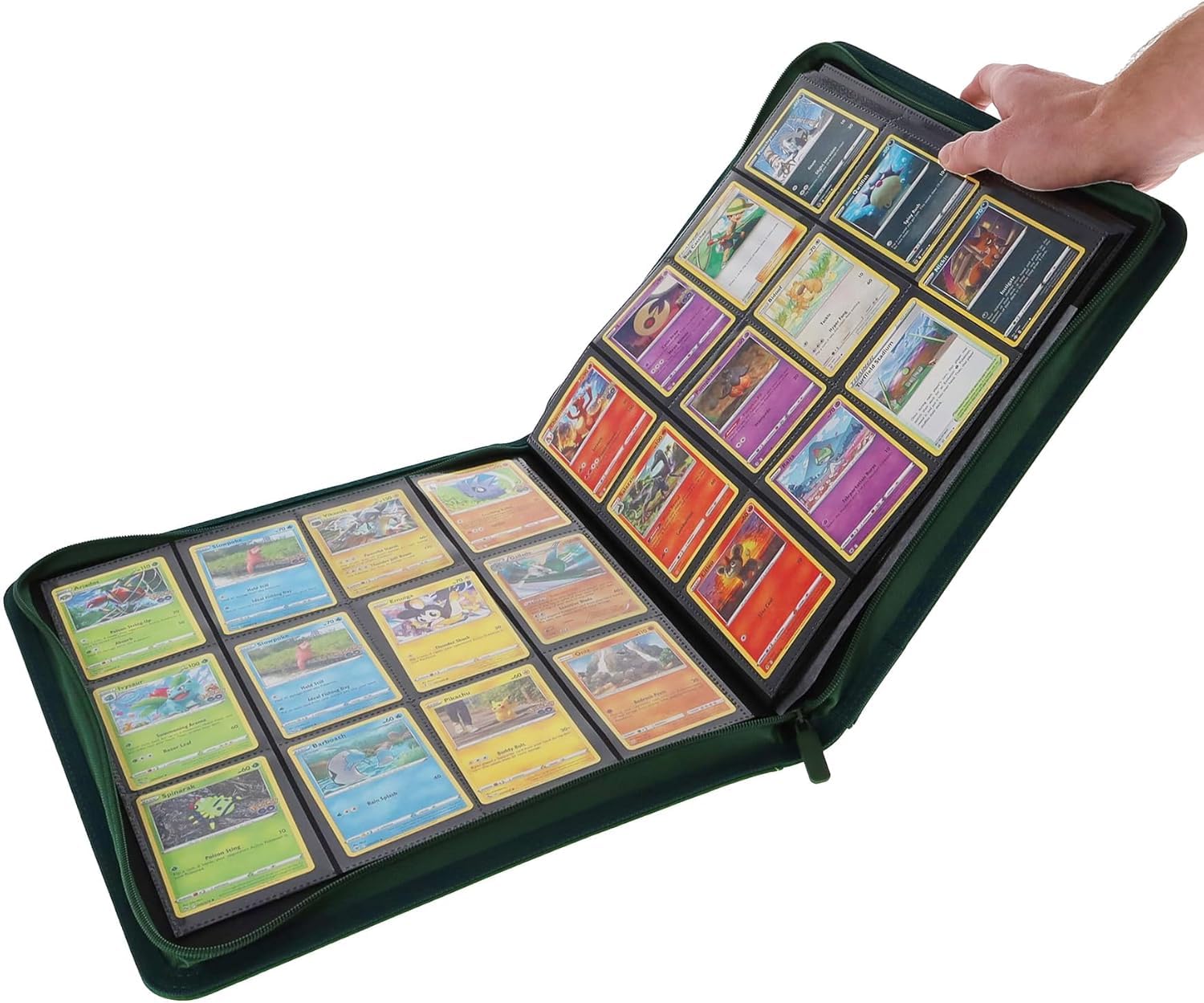 BCW Z-Folio LX Zipper Portfolio - Premium Green Leatherette 12-Pocket Playset Album - Secure Zipper - 480 Card Capacity - Card Collector's Dream - Card Organizer - Trading Card Storage