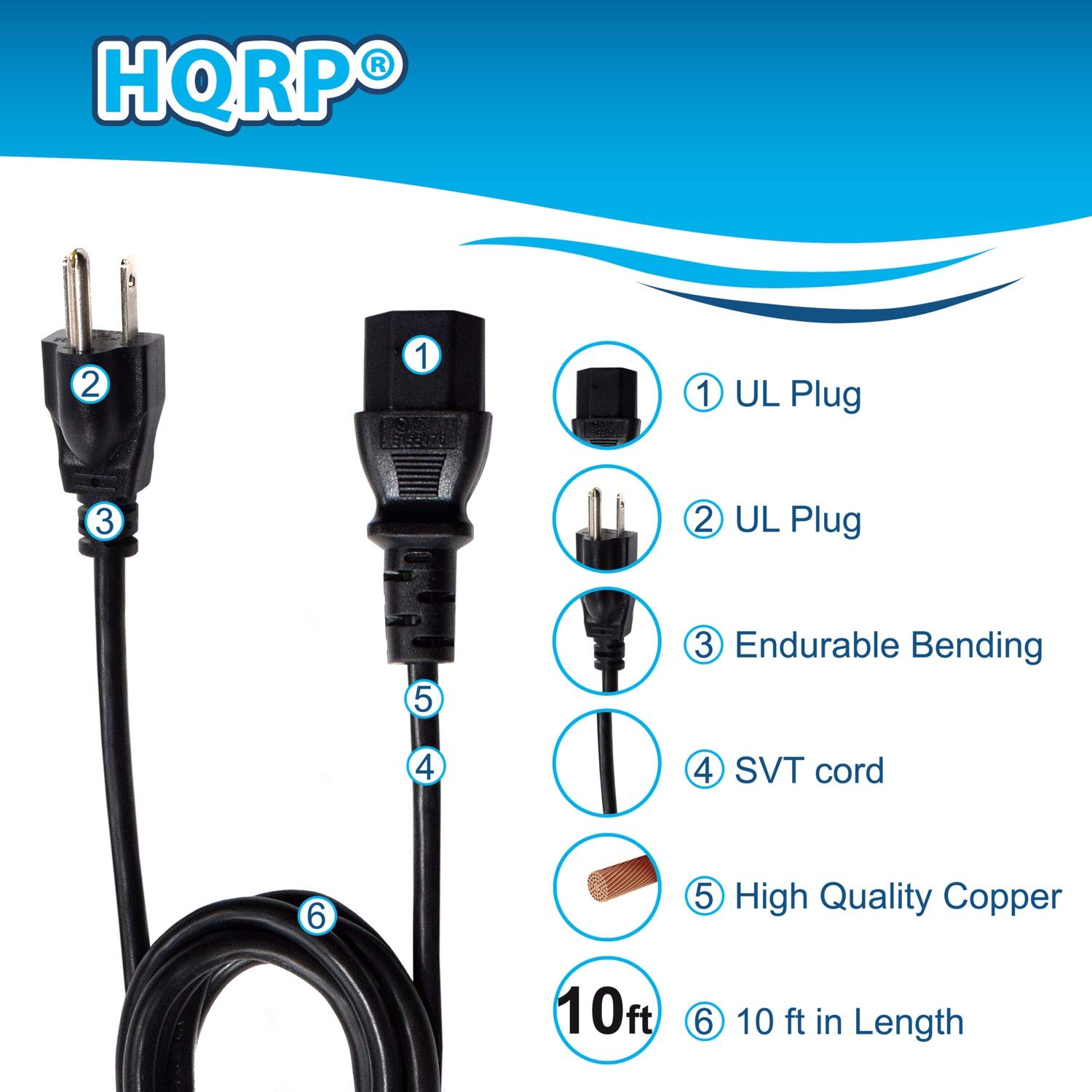 HQRP 10ft AC Power Cord Compatible with Definitive Technology ProSub 600 800 1000 Subwoofer Mains Cable