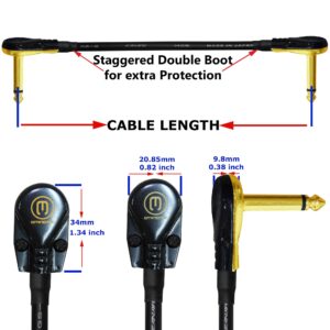 WORLDS BEST CABLES 6 Units - 6 Inch - Canare GS-6 - Guitar Bass Effects Instrument, Patch Cable with Premium Gold Plated (6.35mm) Low-Profile, R/A Pancake Type TS Connectors - Custom Made