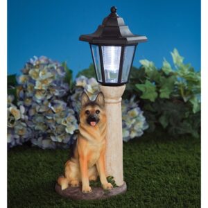 Bits and Pieces-Solar Shepherd Lantern-Solar Powered Garden Lantern - Resin Dog Sculpture with LED Light