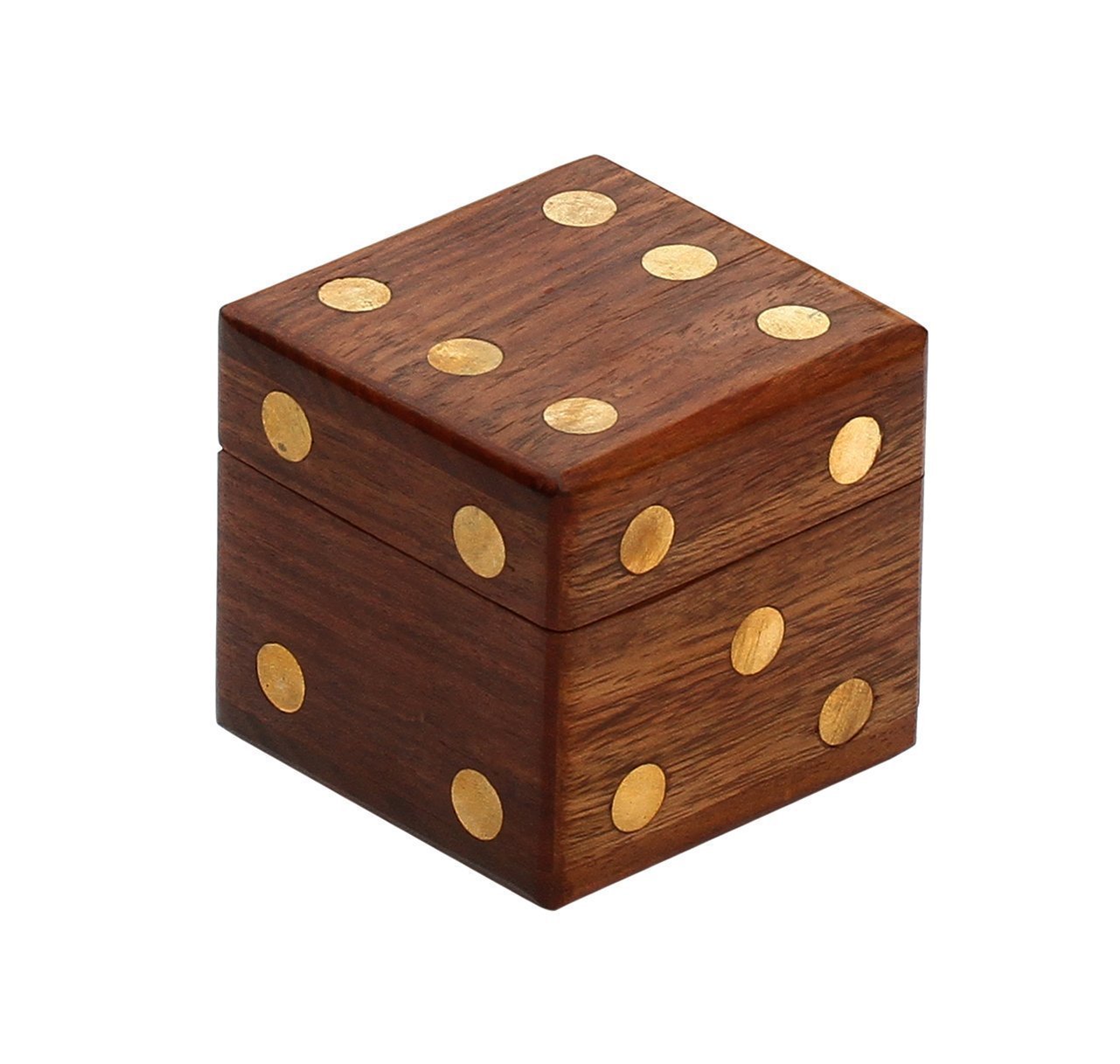 Dice in Dice - 2.4" Wooden Square Dice Box with 5 Cute Dices - Wood Dice Accessories Organizer / Holder / Storage / Case / Container / Game Set