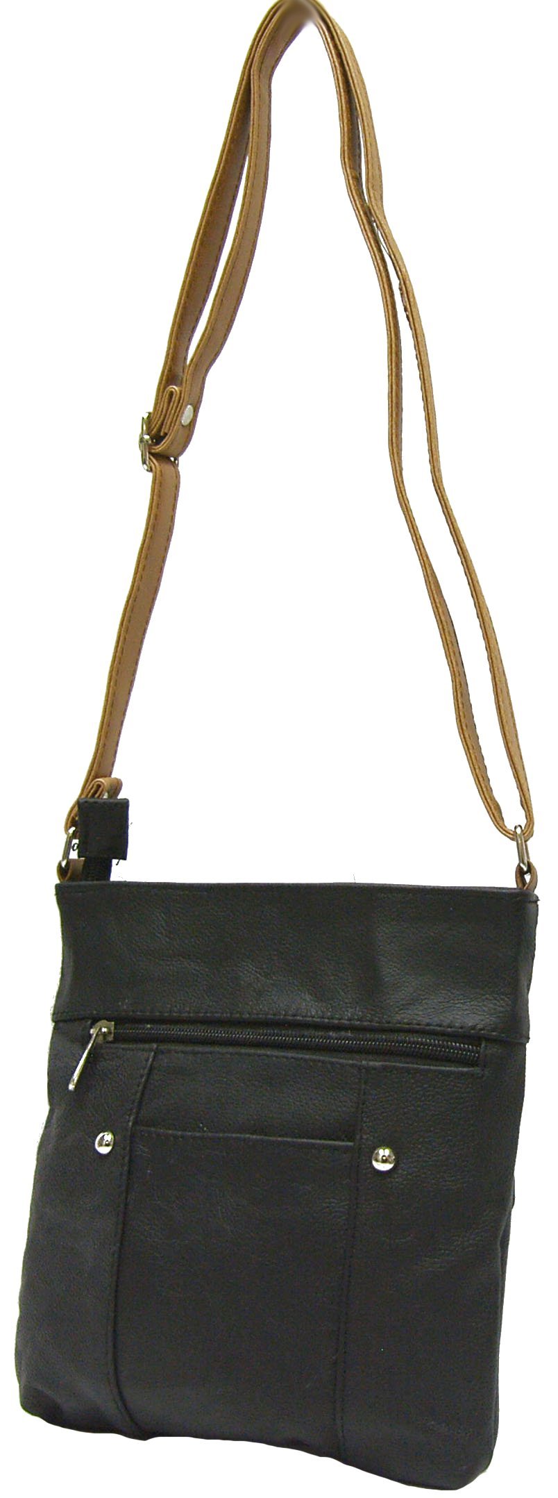 Handcrafted Genuine Leather Pebbled Medium Cross Body Shoulder Bag Purse (Black)