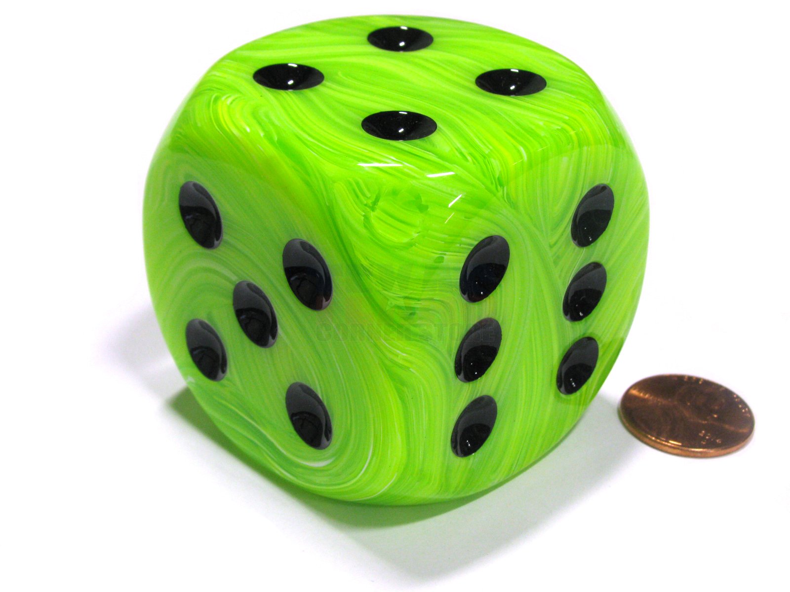 Bright Green Vortex With Black Pips 50mm (2in) D6 Die Chessex