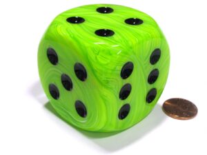 bright green vortex with black pips 50mm (2in) d6 die chessex