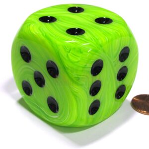 Bright Green Vortex With Black Pips 50mm (2in) D6 Die Chessex