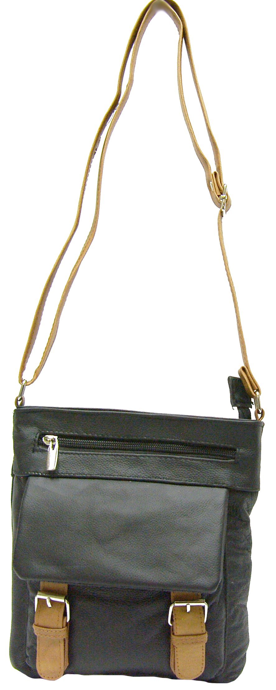 Handcrafted Genuine Leather Pebbled Medium Cross Body Shoulder Bag Purse (Black)